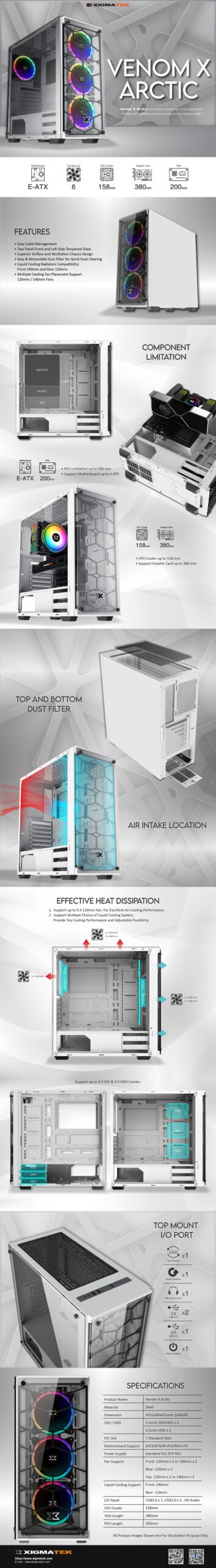 Xigmatek Venom X Arctic 4X CY120 ARGB Fans Pre Installed Gaming Case ...